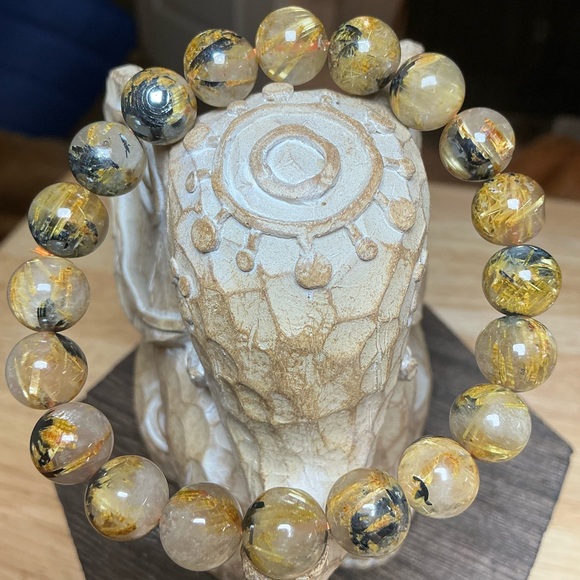 Jewelry | Rare Black And Gold Rutilated Quartz 1mm Hq | Poshmark